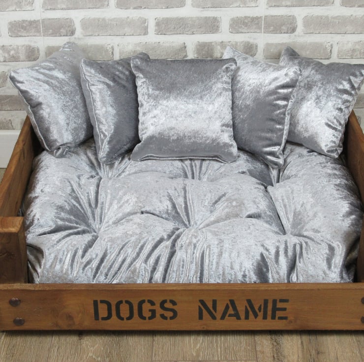 Large Personalised Wooden Rustic Dog Bed Comple... - Folksy