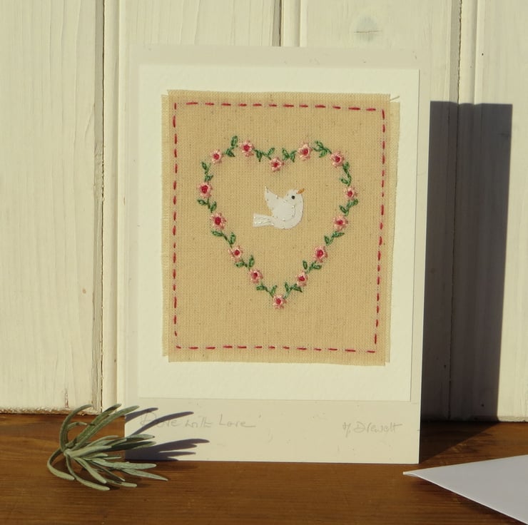 Dove with Love, hand-stitched, special little c... - Folksy