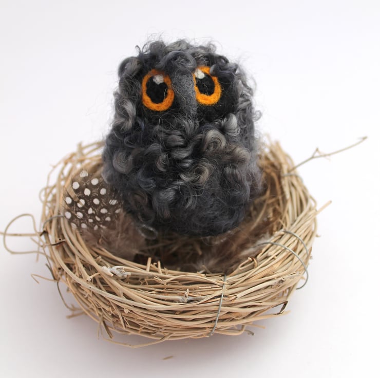 Dark Grey Needle felted Owl Baby - Folksy