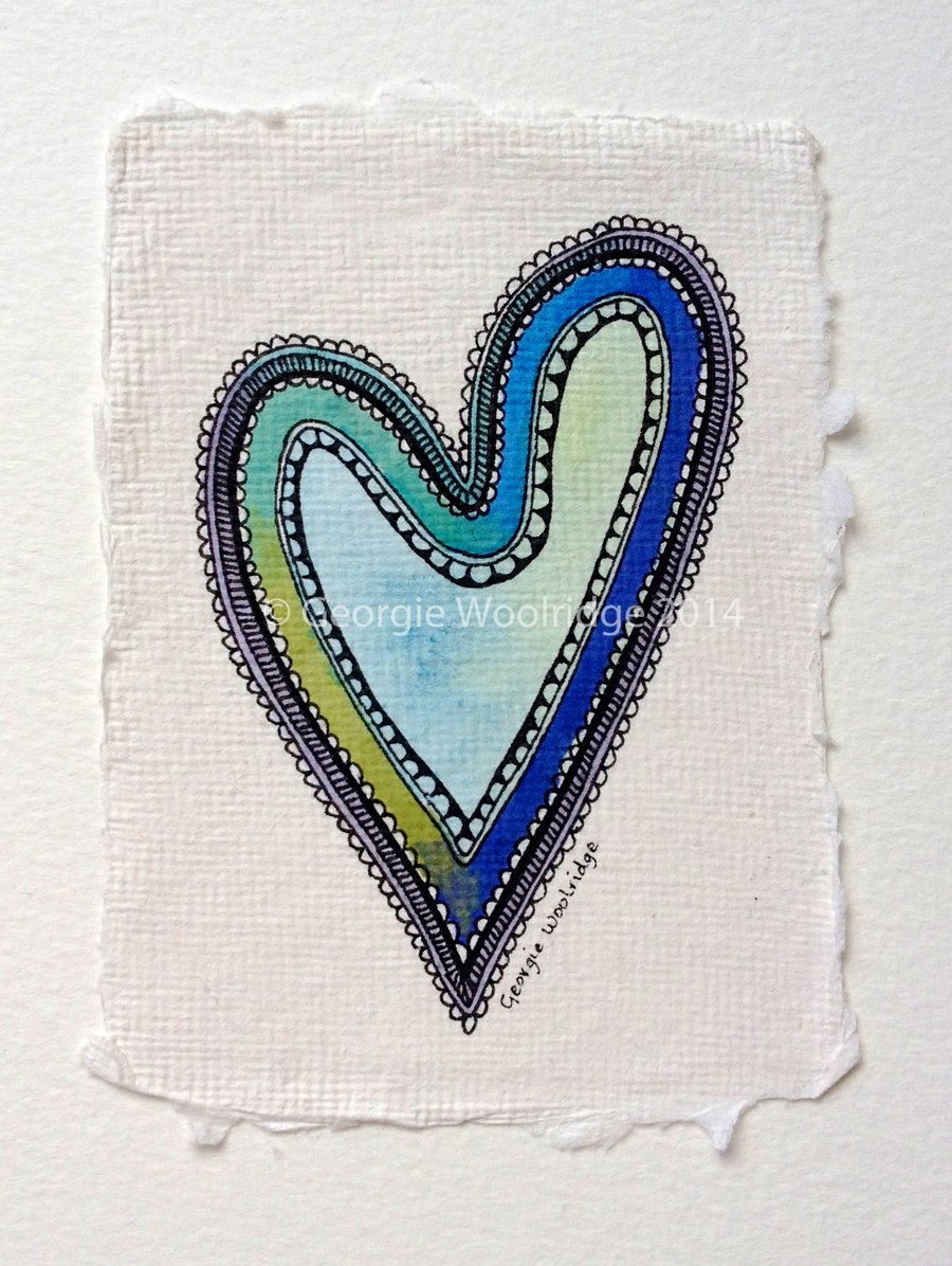 'Blue Lace Heart' Original drawing - Folksy