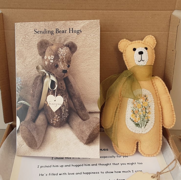 Sending bear hugs letterbox bear, embroidered t... - Folksy