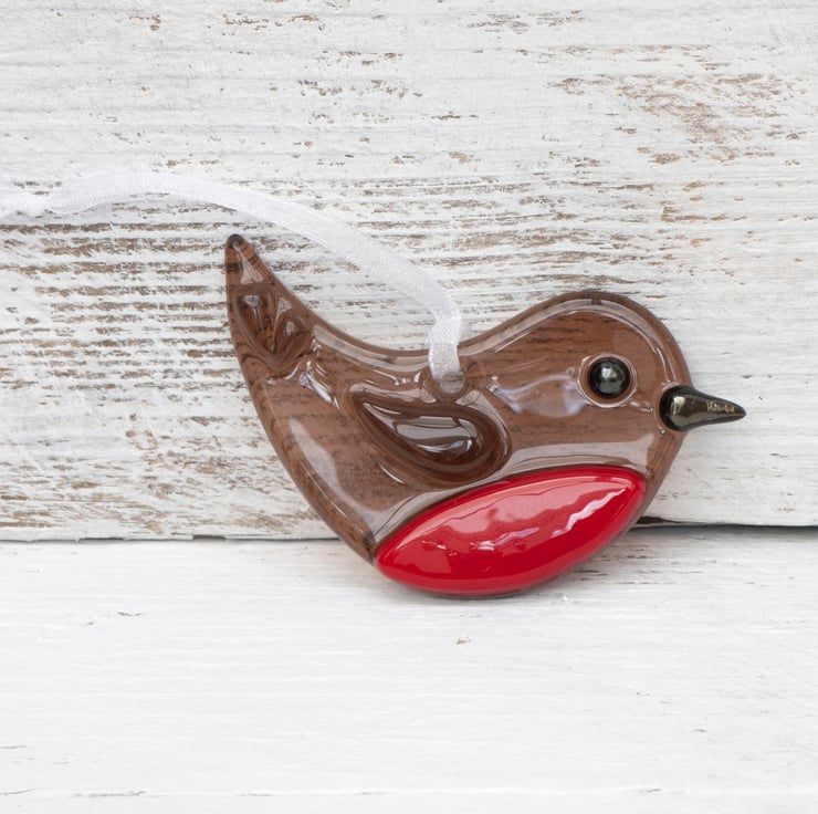 Glass Robin Christmas Decoration - Folksy