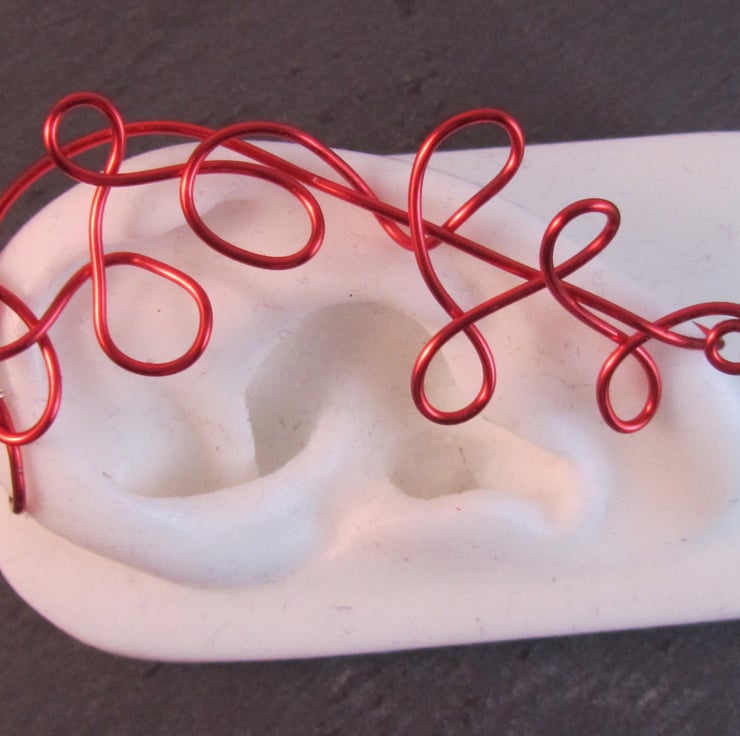 Squiggle Red Wire Ear Cuff, Red Ear Cuff - Folksy