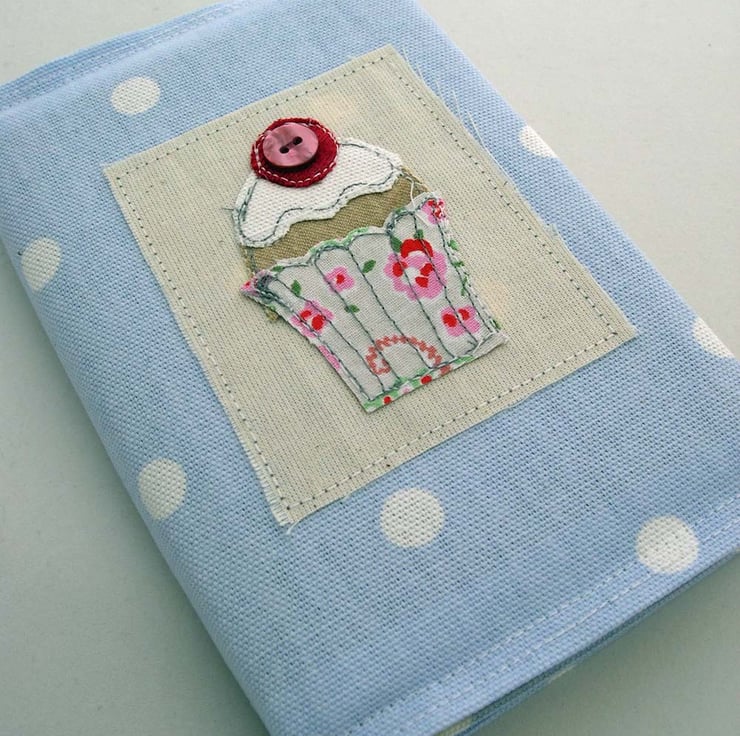 Textile Cupcake Journal notebook in Pale Blue P... - Folksy