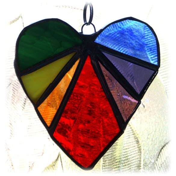 Love Heart (Rainbow) 8cm - Stained Glass Sunca... - Folksy
