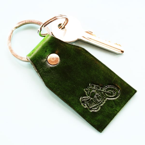 Motorcycle Green Leather Keyring, Motorbike Lea... - Folksy