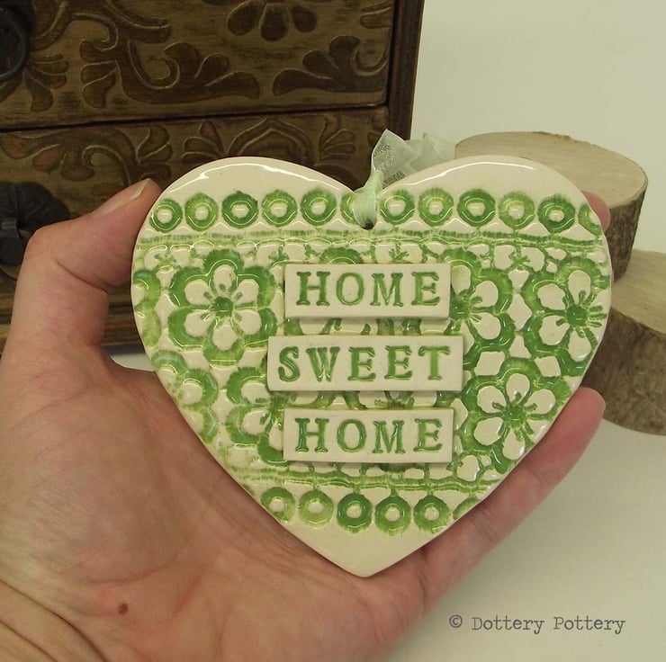 Ceramic heart hanging decoration Pottery Heart ... - Folksy