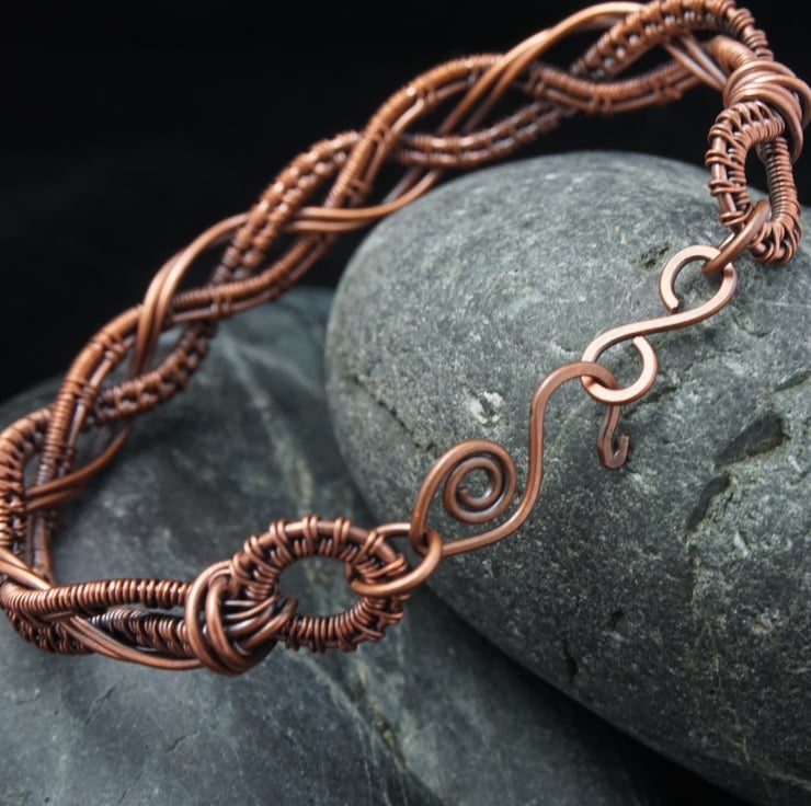 Wire weave braided copper bracelet with 3 strands - Folksy