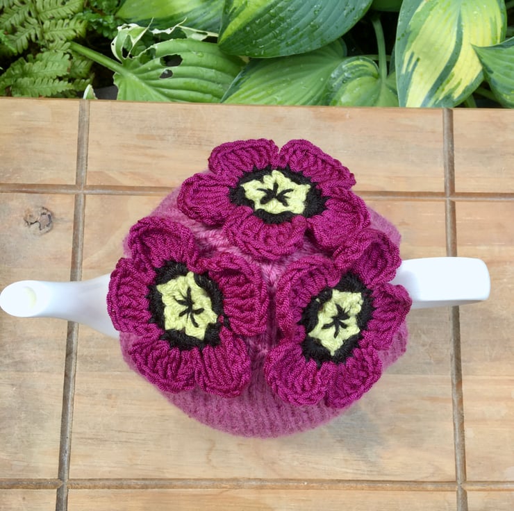 Magenta Flower Tea Cosy, Floral Tea Cozy - Folksy