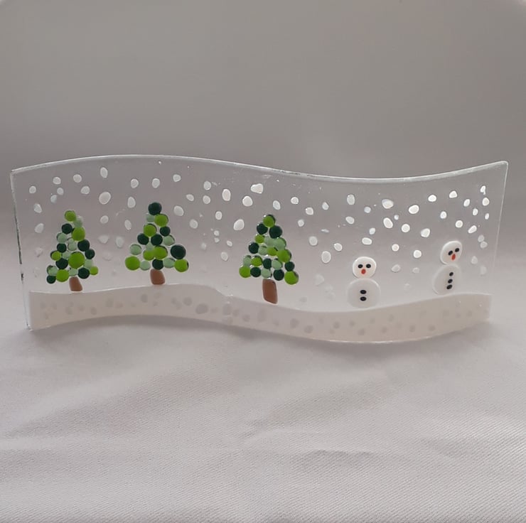 Glass snow scene with Christmas trees and snowm... - Folksy