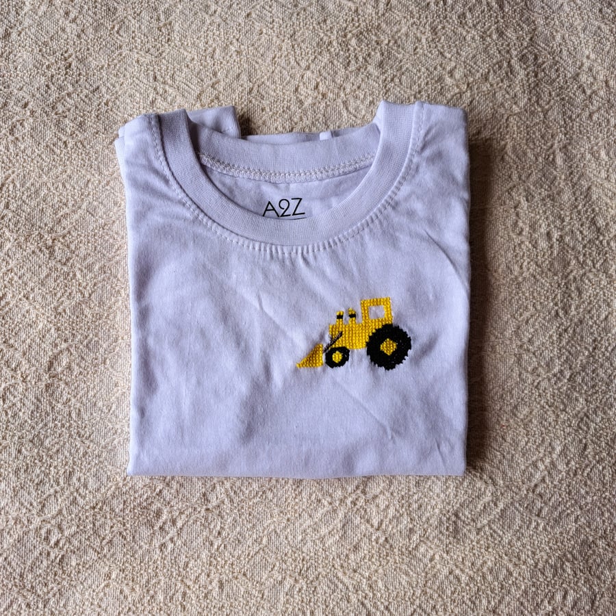 Digger, T-shirt, age 2-3 years, hand embroidered - Folksy
