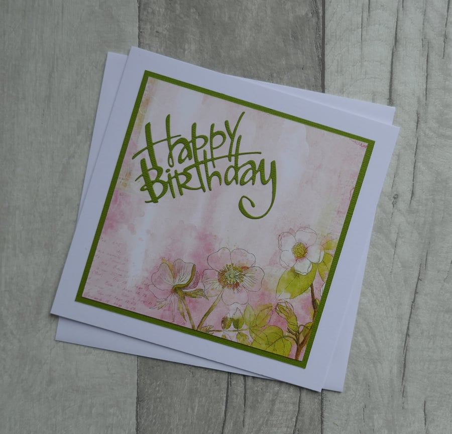 Pink and Green Floral Paper - Happy Birthday - ... - Folksy