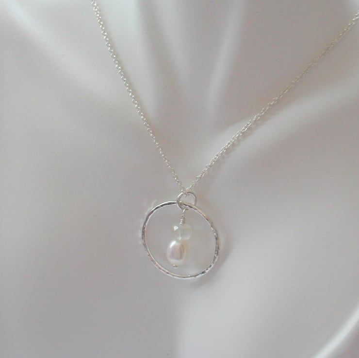 Sterling Silver Circle Pendant With Moonstone a... - Folksy