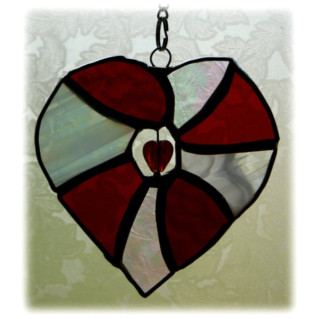 Heart Suncatcher Stained Glass Red and white Va... - Folksy
