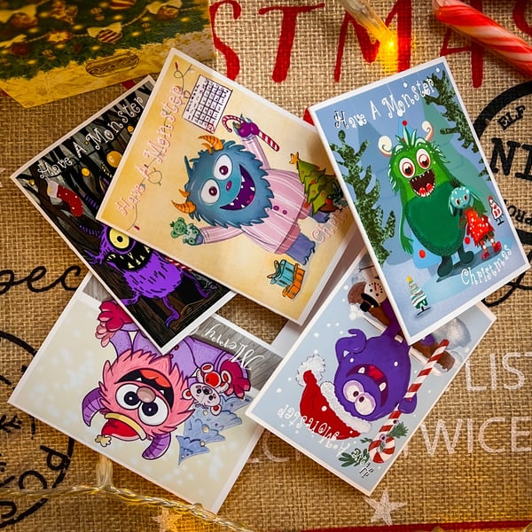 Christmas card - Set of 5 Mini Christmas Cards ... - Folksy