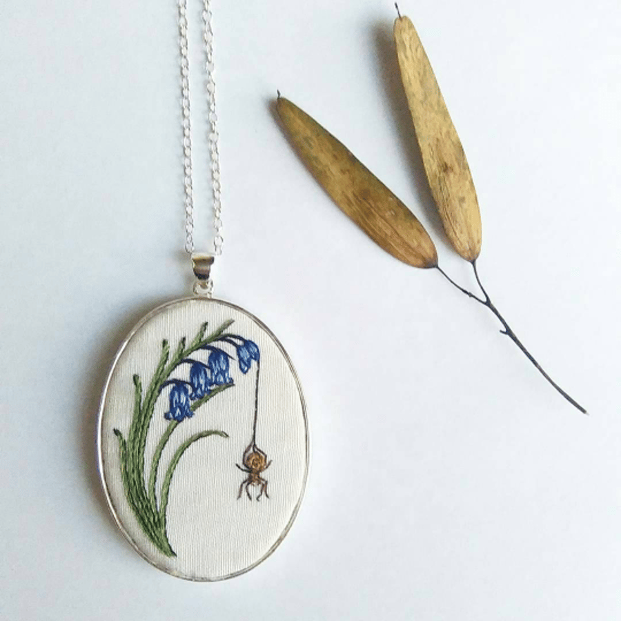 Sterling silver hand embroidered bluebell with ... - Folksy