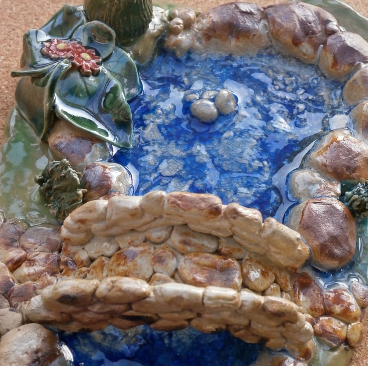 Ceramic pond with bridge, Terrarium ornament, s... - Folksy
