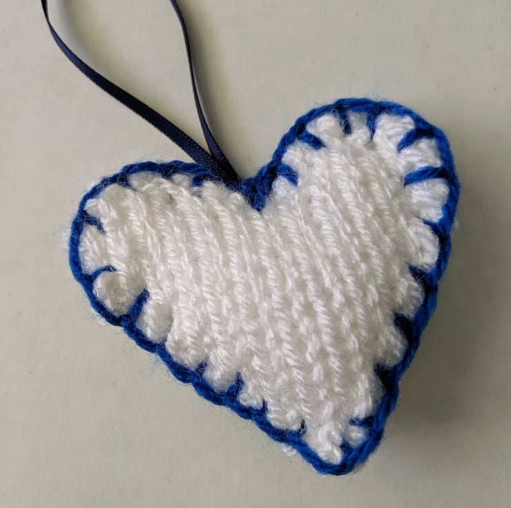 SALE Hand-knitted blue and white love heart - Folksy