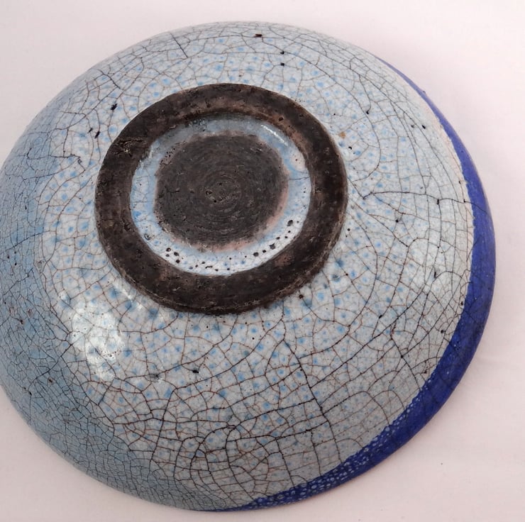 Blue raku dish - handmade pottery - Folksy