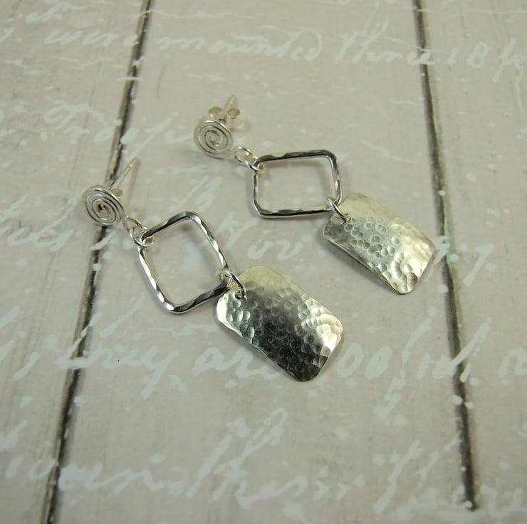 Sterling Silver Rectangle Earrings with Scrolle... - Folksy