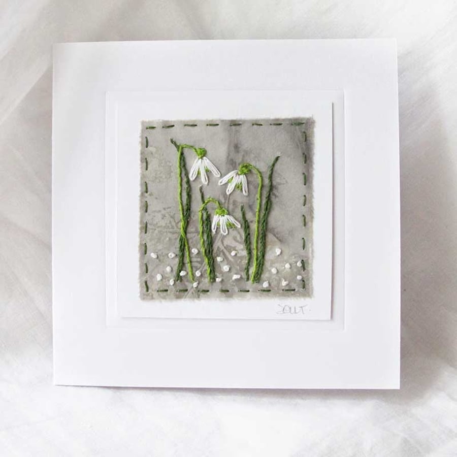 EMBROIDERED SNOWDROP ECO PRINT CARD - Folksy