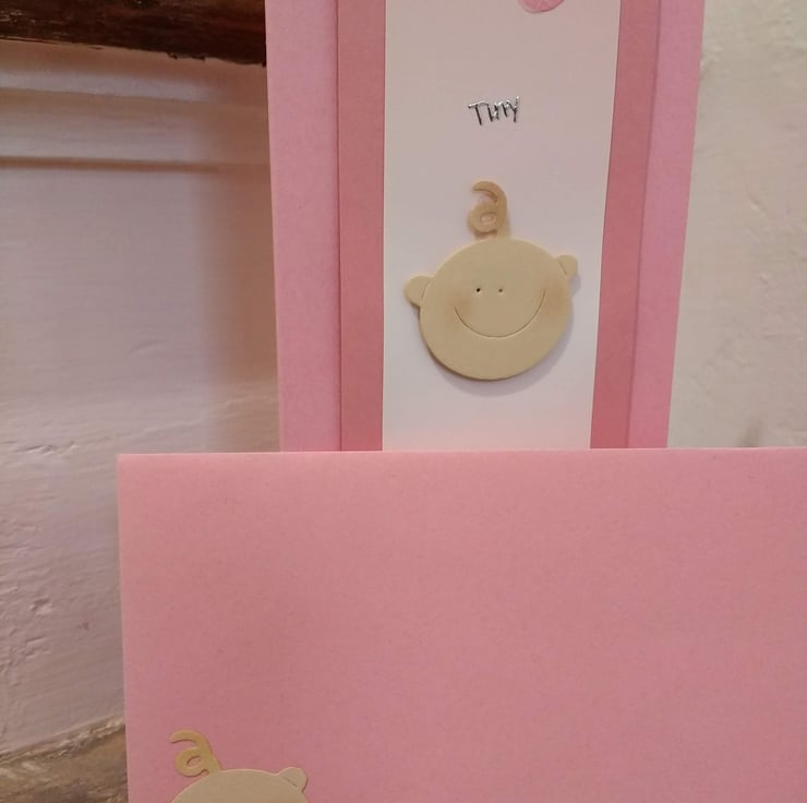 Pink Baby Girl Congratulations card - Folksy