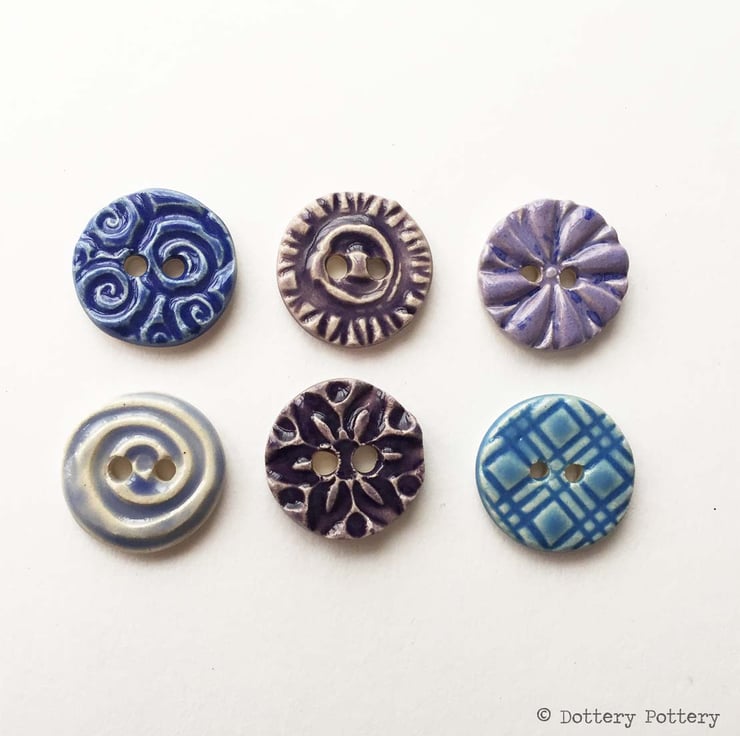 Set of six little handmade ceramic buttons pott... - Folksy