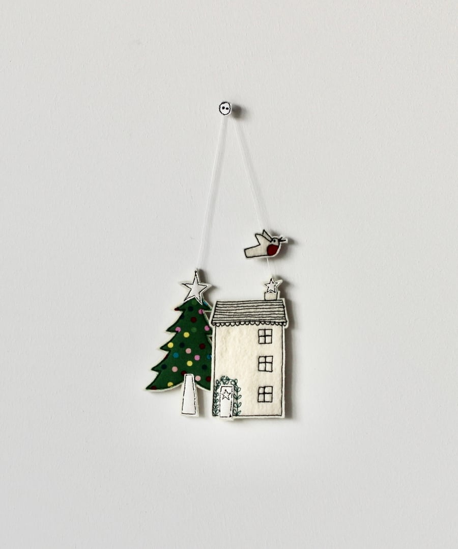‘Christmas Cottage 3' - Hanging Decoration - Folksy