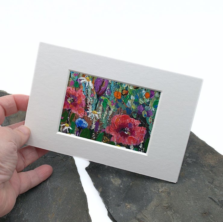 A small mounted painting - colourful flowers - ... - Folksy