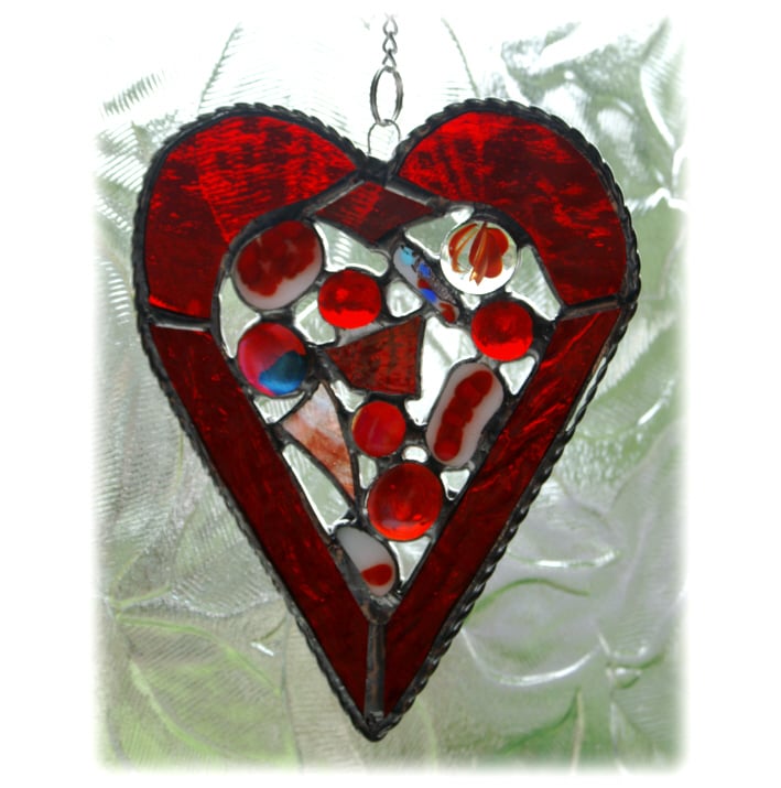Heart Abstract Suncatcher Stained Glass Red Peb... - Folksy