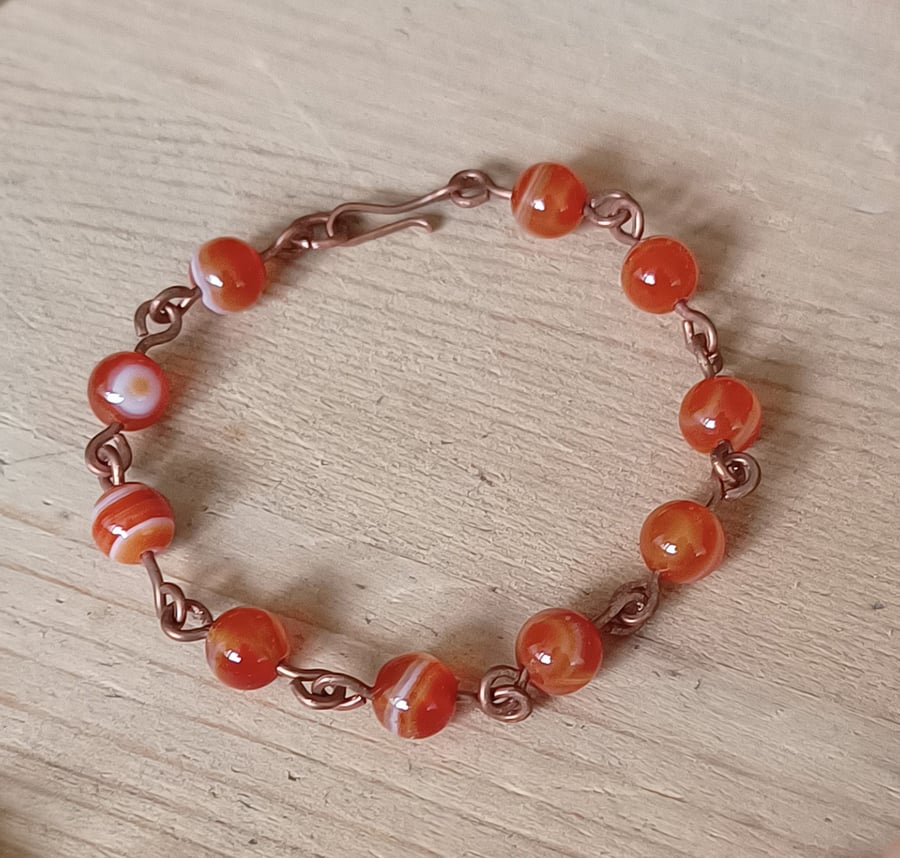 Bracelet, copper and orange agate - Folksy