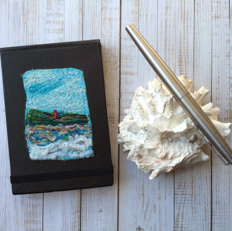 Embroidered seascape pocket notebook. - Folksy
