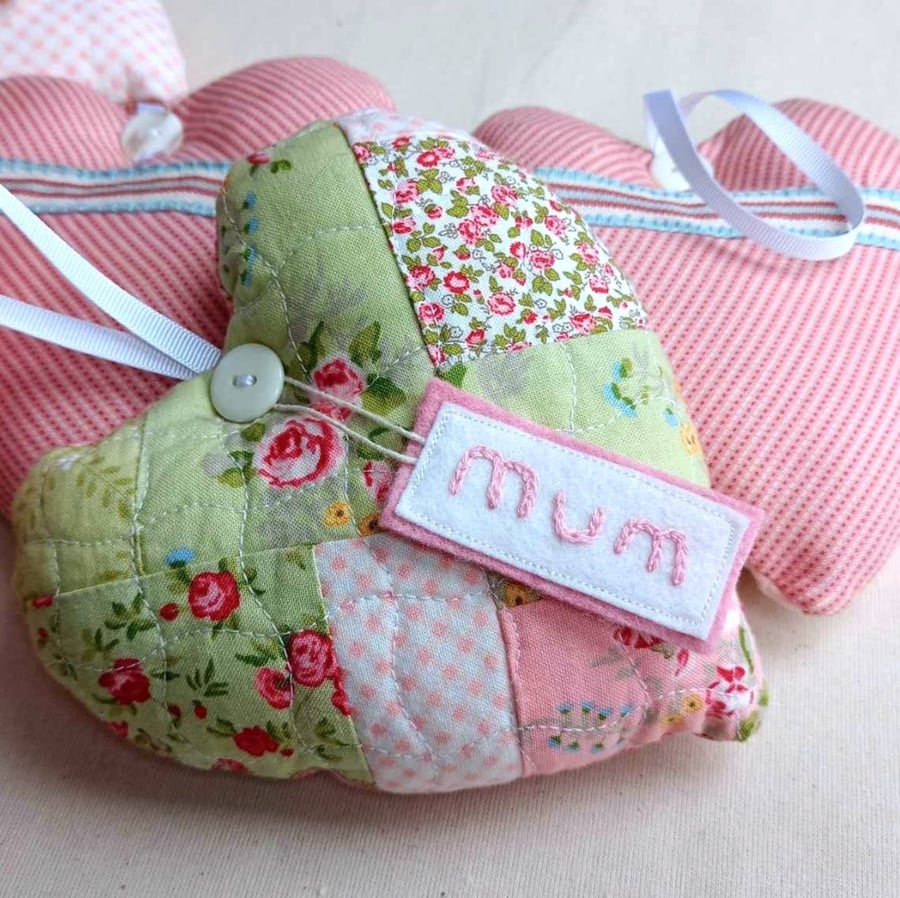 Mum Patchwork heart keepsake - Folksy