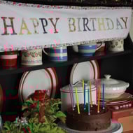 Floral 'Brights' Happy Birthday fabric banner - Folksy