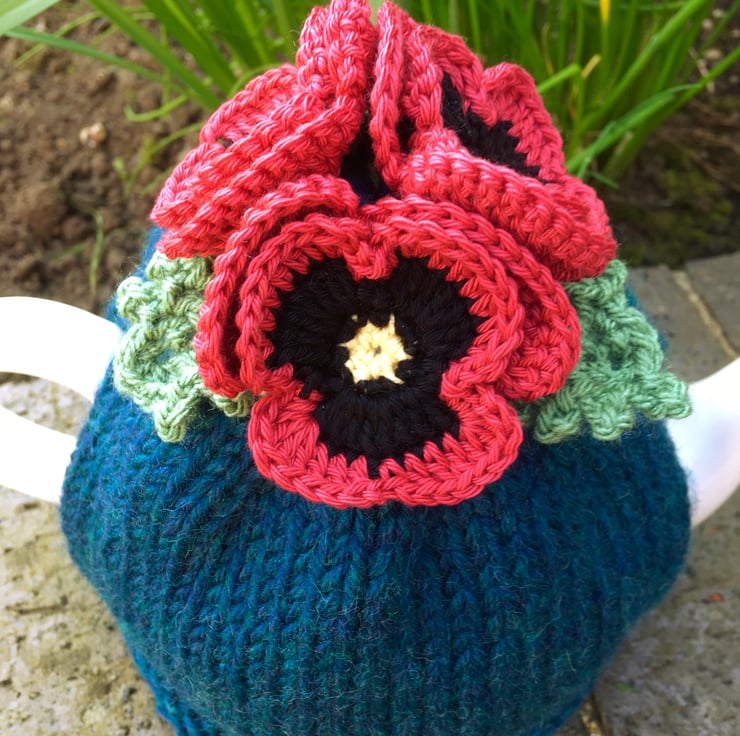 Pretty Pansy Tea Cosy, Wool Knitted Tea Cozy - Folksy