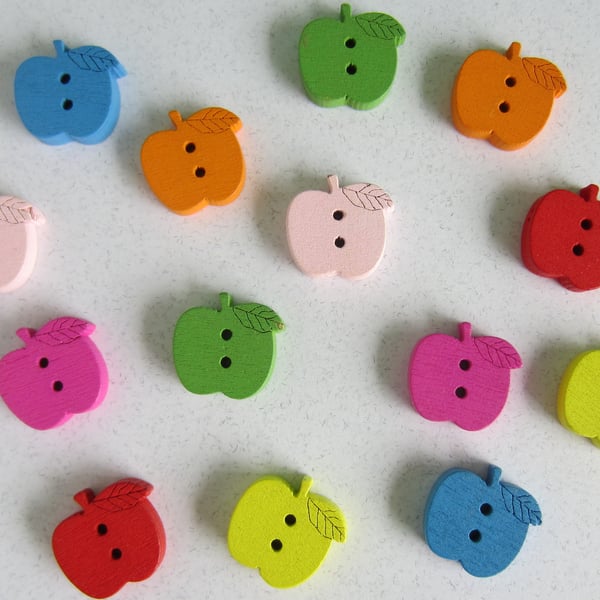 14 Wooden Apple Buttons - Folksy