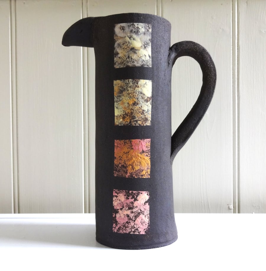Ceramic jug vase, colourful abstract pottery, g... - Folksy