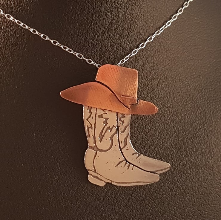 Sterling Silver and Copper Cowboy Boots and Hat... - Folksy