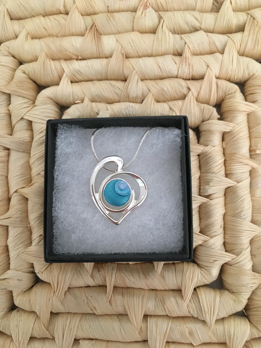 Handcrafted Azure Centred Heart Pendant - Folksy