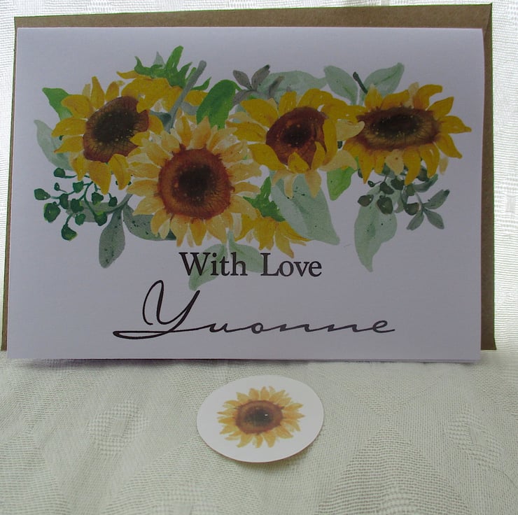 Personalised Sunflower Notelets x 6 with Envelo... - Folksy