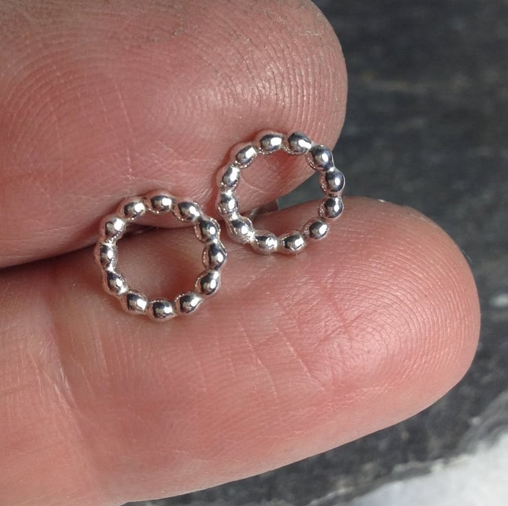 Small sterling silver beaded ring stud earrings - Folksy