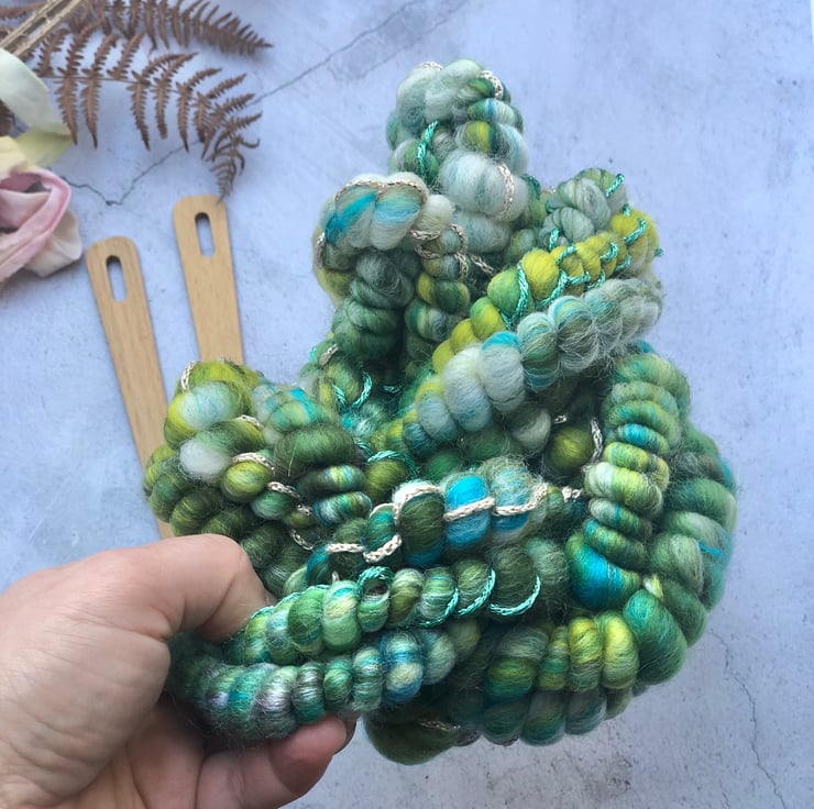 Green Art Yarn. Chunky Handspun Yarn for weavin... - Folksy