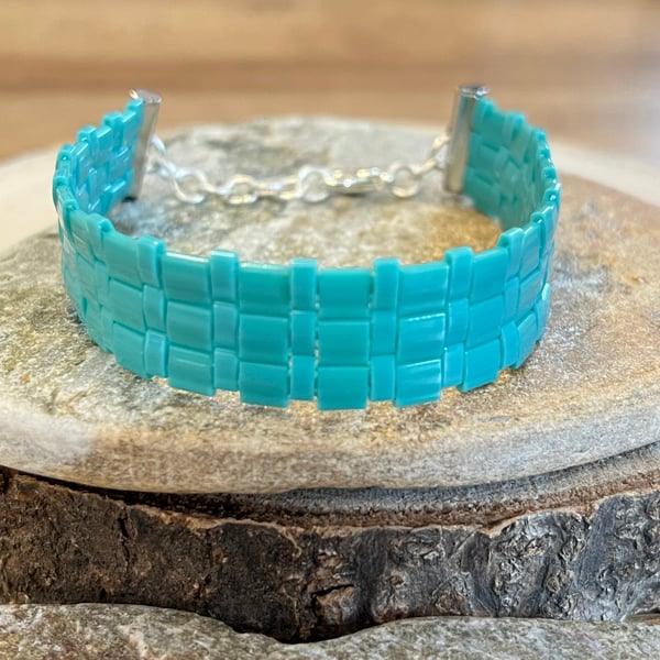 Colourful bright turquoise blue beaded cuff bra... - Folksy