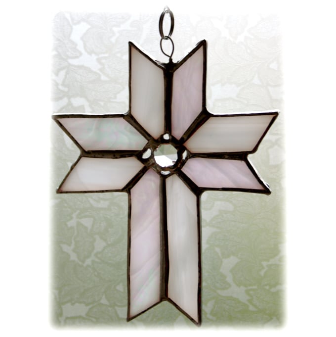 SOLD Cross Suncatcher Stained Glass Handmade W... - Folksy