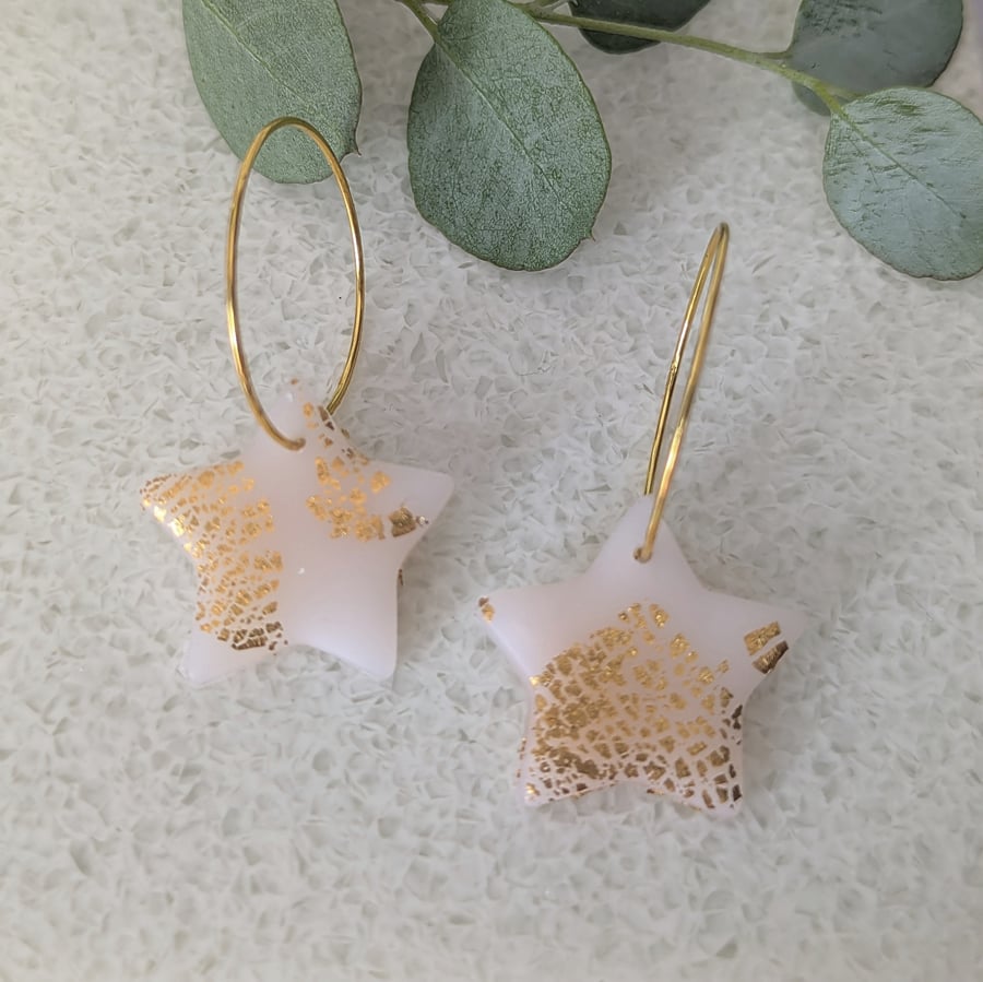 Translucent & Gold Star Earrings - Folksy