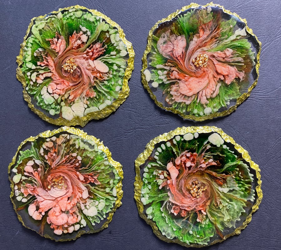 Handmade Set of 4 flower-geode Style Coasters i... - Folksy