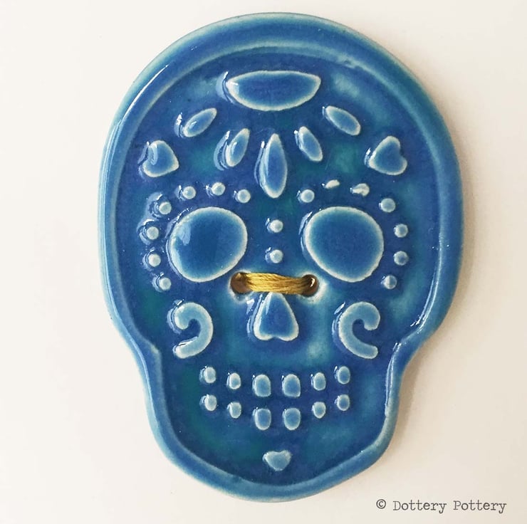 Ceramic skull button blue button pottery skull ... - Folksy