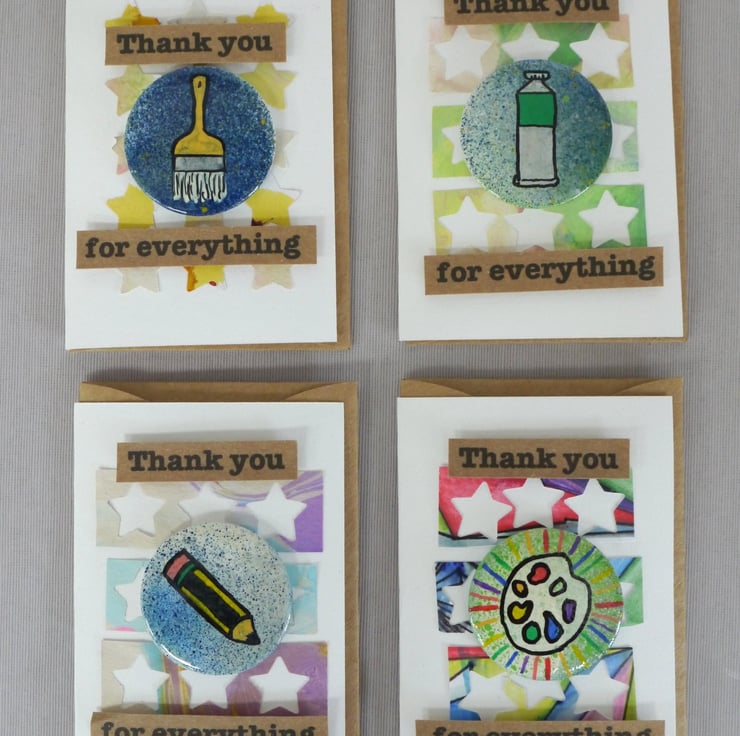 4 x Badges, Art Badges, Badge Cards, Thank You ... - Folksy