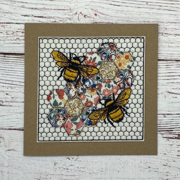 Bees - Bee Card - Bee Keepsake Card - Embroider... - Folksy