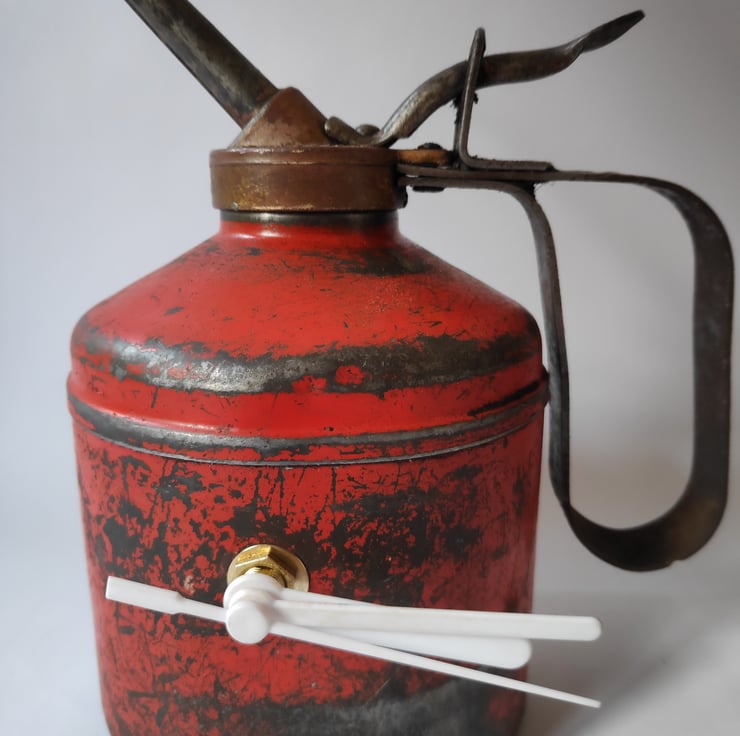 Freestanding Oil Can Clock in Red - Reclaimed H... - Folksy